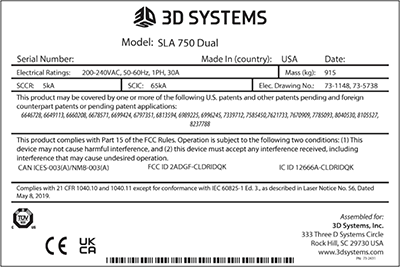 SLA 750 Label Installation Diagram